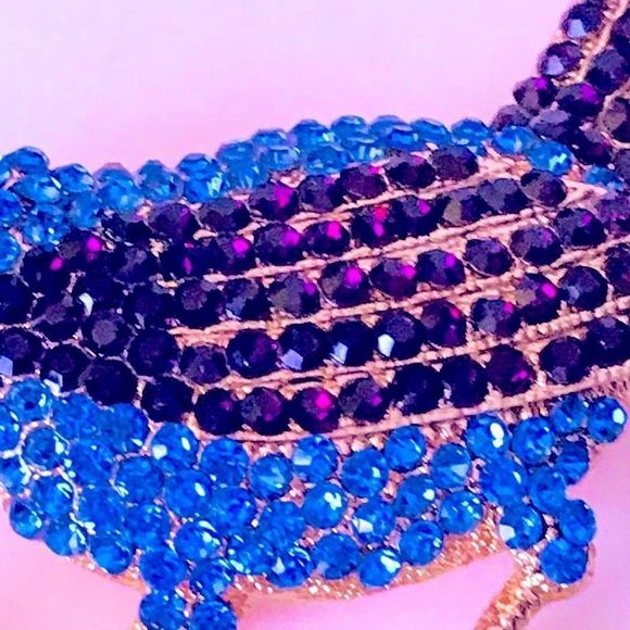 Jewelry | New Crystal Blue Bird Brooch In Golden Finish | Poshmark